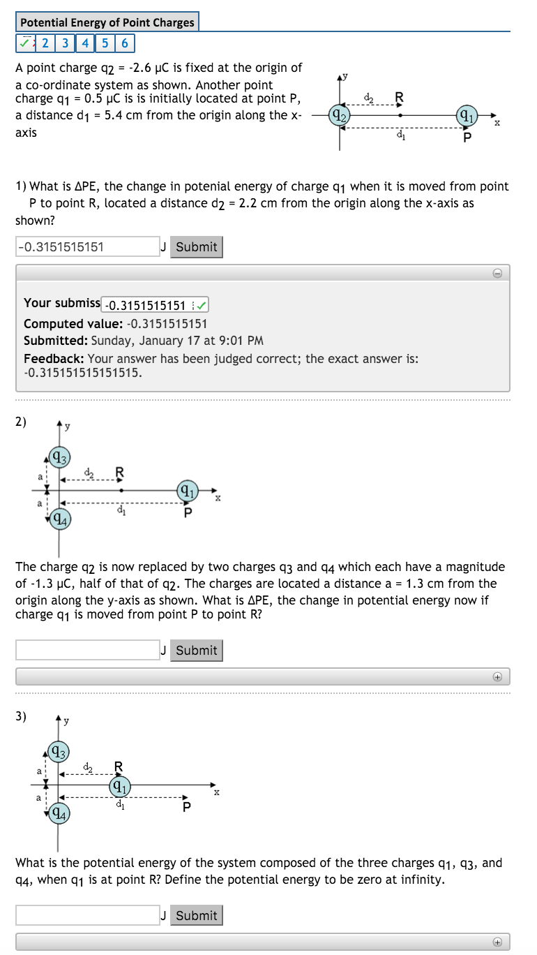 Solved A point charge q2 = -2.6 ?C is fixed at the origin of | Chegg.com