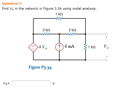 Solved Find Vo in the network in Figure 3.34 using nodal | Chegg.com