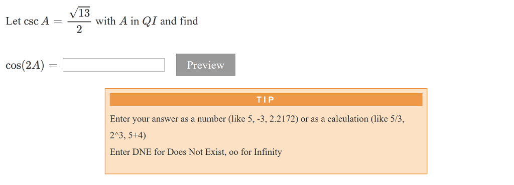 Solved V13 2 ) Let csc A- with A in Q1 and find cos(2A) = | Chegg.com