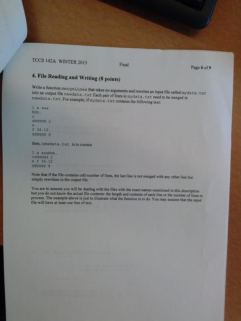 Solved File Reading and Writing Write a function mergeLines | Chegg.com