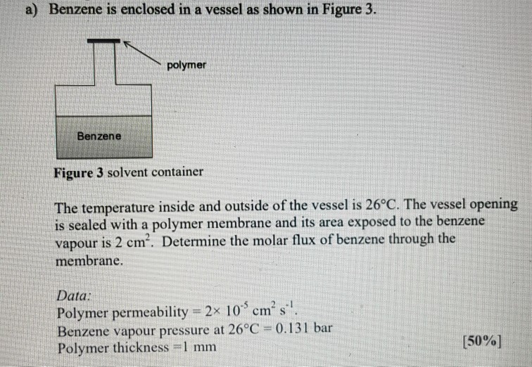 Solved a) Benzene is enclosed in a vessel as shown in Figure | Chegg.com