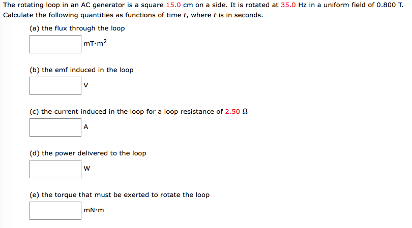 Solved The rotating loop in an AC generator is a square 15.0 | Chegg.com