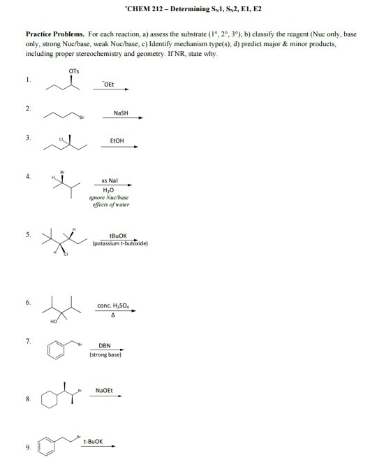 Solved "CHEM 212-Determining S、I, S、2, El, E2 Practice | Chegg.com