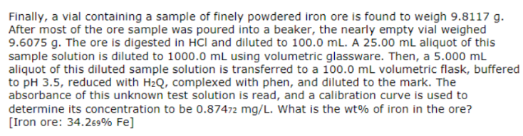 Solved Finally, a vial containing a sample of finely | Chegg.com