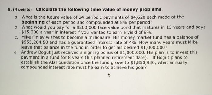 Solved Calculate the following time value of money problems. | Chegg.com