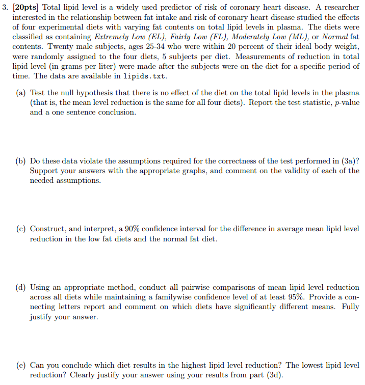Solved 3. 120pts Total lipid level is a widely used | Chegg.com | Chegg.com