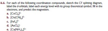 Solved For each of the following coordination compounds, | Chegg.com