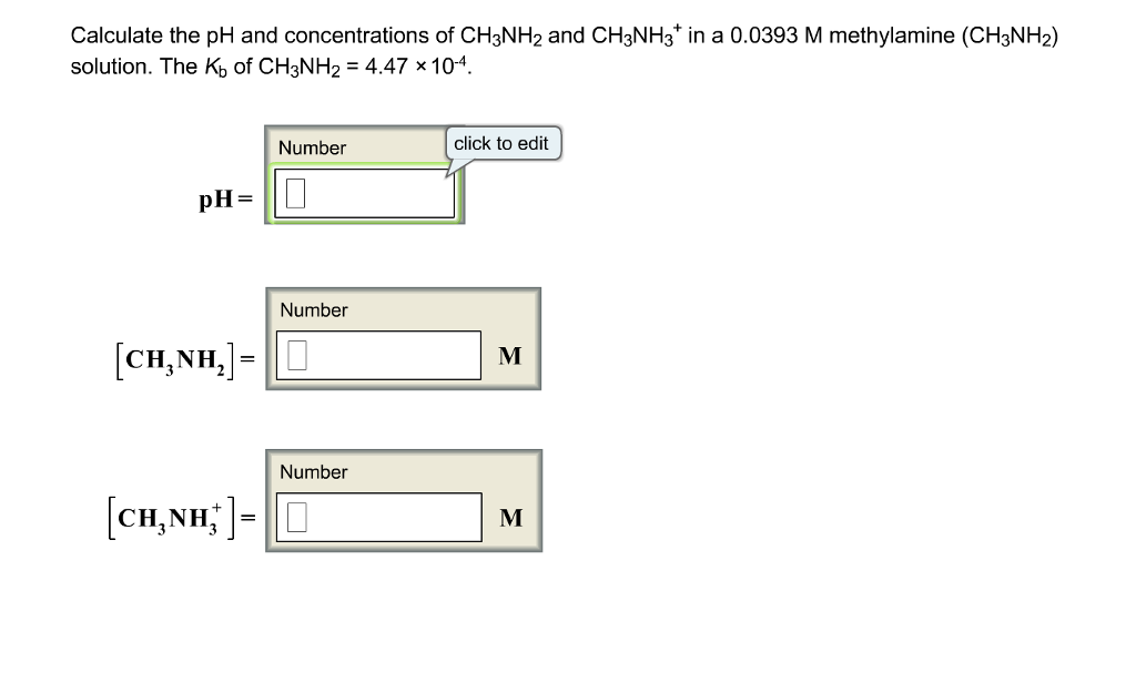 Solved Calculate the pH and concentrations of CH3NH2 and | Chegg.com