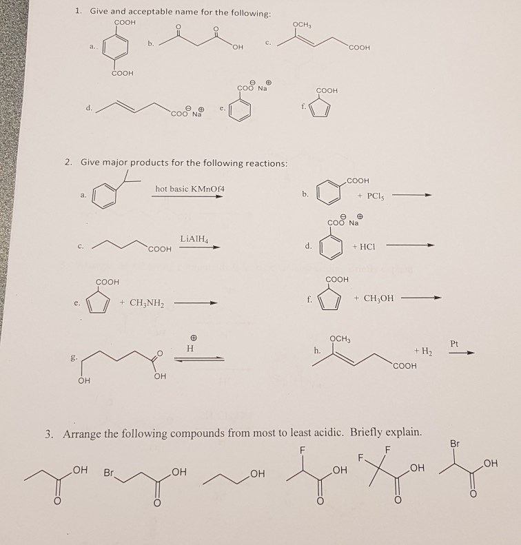 Solved 1. Give and acceptable name for the following: COOH | Chegg.com