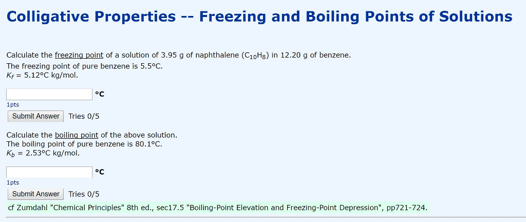 Solved Colligative Properties - Freezing and Boiling Points | Chegg.com