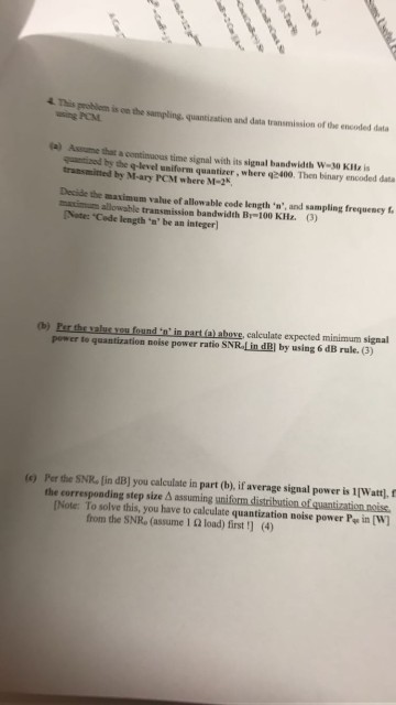 Solved Tis oiom ia ce the sampling, quantiation and dnis | Chegg.com