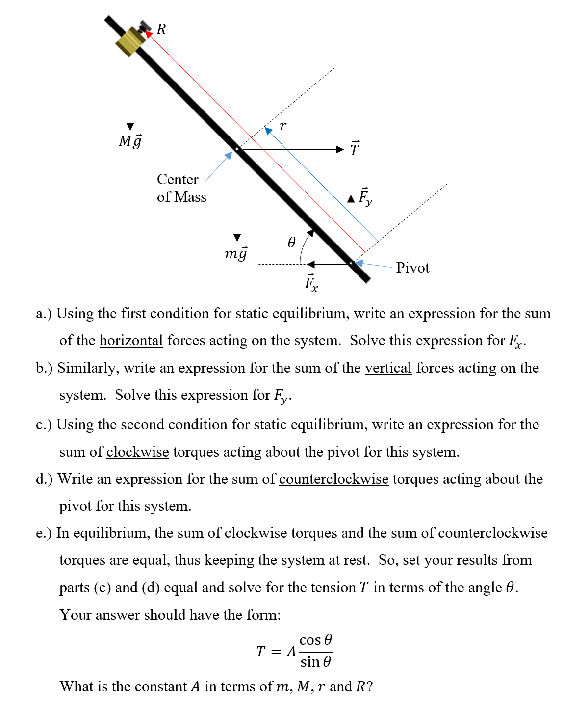 Solved Using the first condition for static equilibrium, | Chegg.com