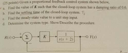 Solved (25 points) Given a proportional feedback control | Chegg.com