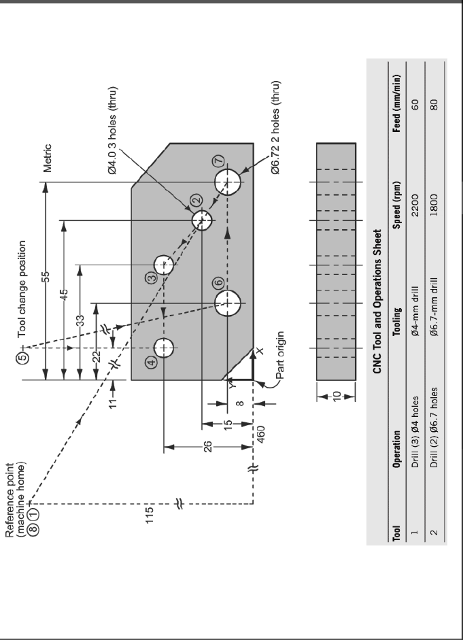 Solved Write the part program to drill the holes in the part | Chegg.com