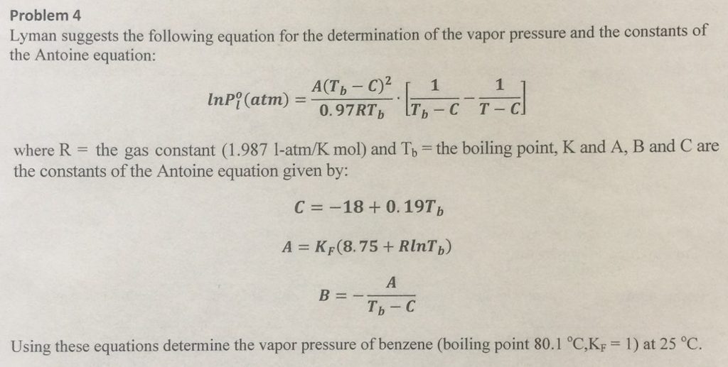 Solved Problem 4 Lyman suggests the following equation for | Chegg.com