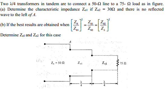Solved Two Lambda/4 transformers in tandem are to connect a | Chegg.com
