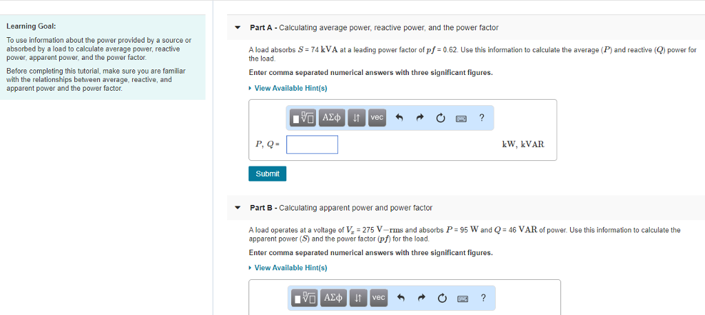 Solved Learning Goal: Part A - Calculating average power, | Chegg.com