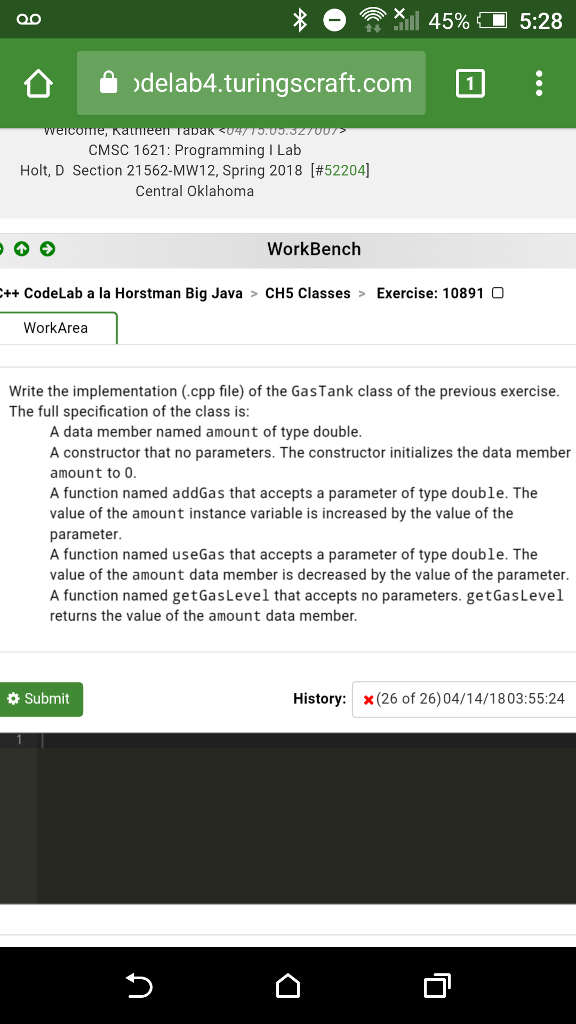 Solved 0o a delab4.turingscraft.com WorkBench C+ CodeLab a | Chegg.com