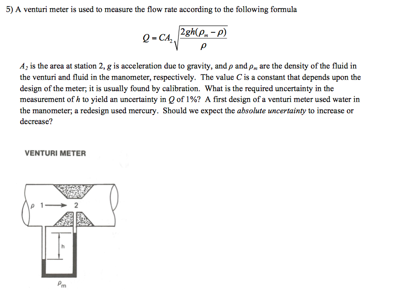 A venturi meter is used to measure the flow rate | Chegg.com