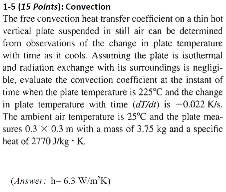 Solved The free convection heat transfer coefficient on a | Chegg.com