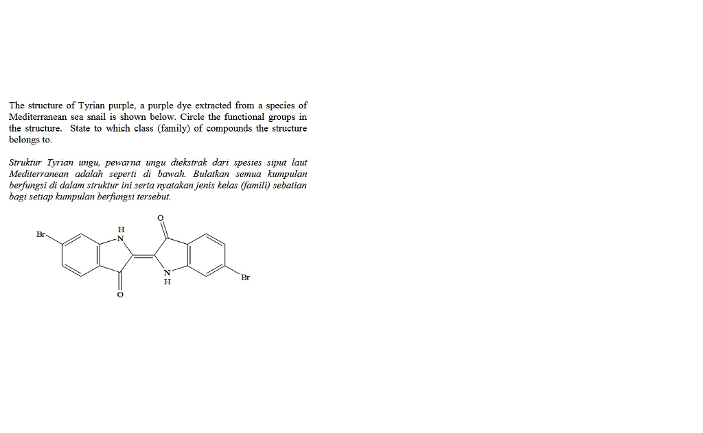 Solved The structure of Tyrian purple, a purple dye | Chegg.com
