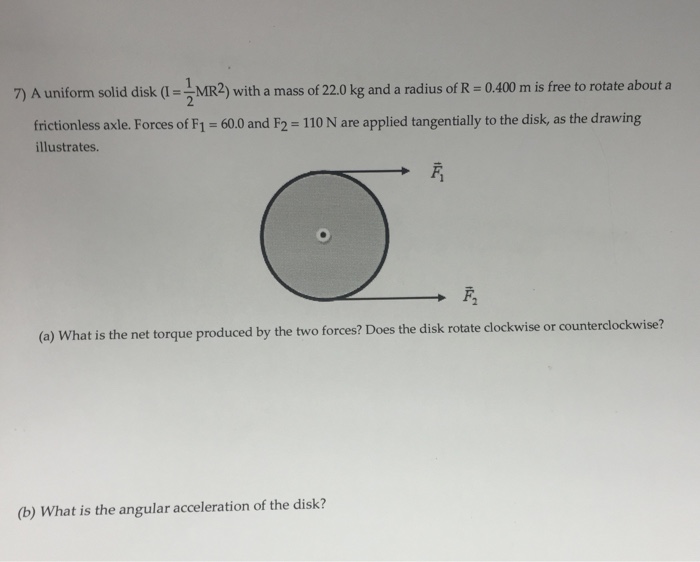 Solved: A Uniform Solid Disk (I = - MR^2) With A Mass Of 2... | Chegg.com