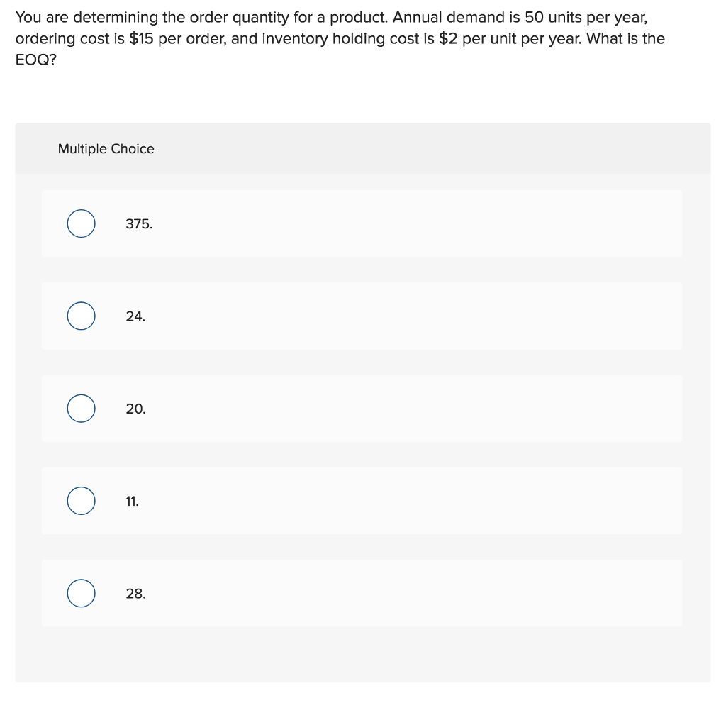 Solved In the quantity discount version of the EOQ model, if | Chegg.com