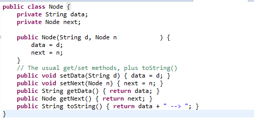 Solved public class Node private String data; private Node | Chegg.com