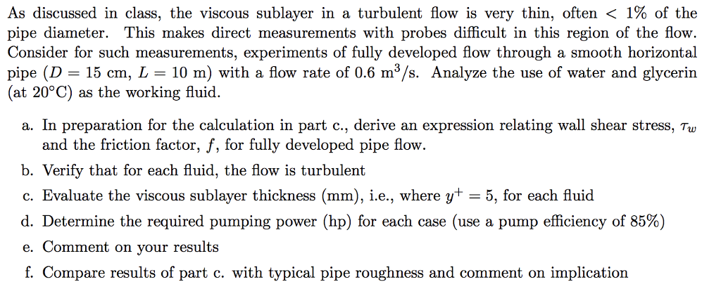 Solved As Discussed In Class The Viscous Sublayer In A
