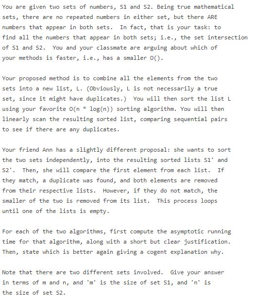 Solved You are given two sets of numbers, S1 and S2. Being | Chegg.com