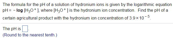 Solved The formula for the pH of a solution of hydronium | Chegg.com