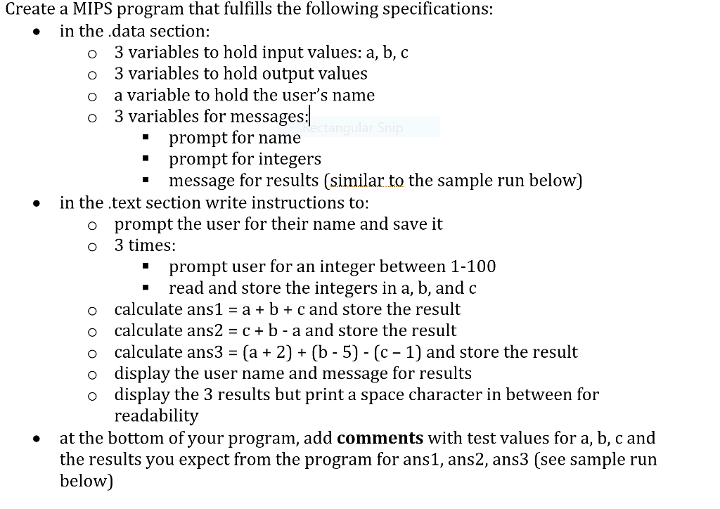Solved Create A Mips Program That Fulfills The Following