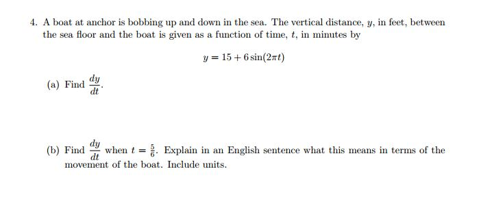 Solved A boat at anchor is bobbing up and down in the sea. | Chegg.com