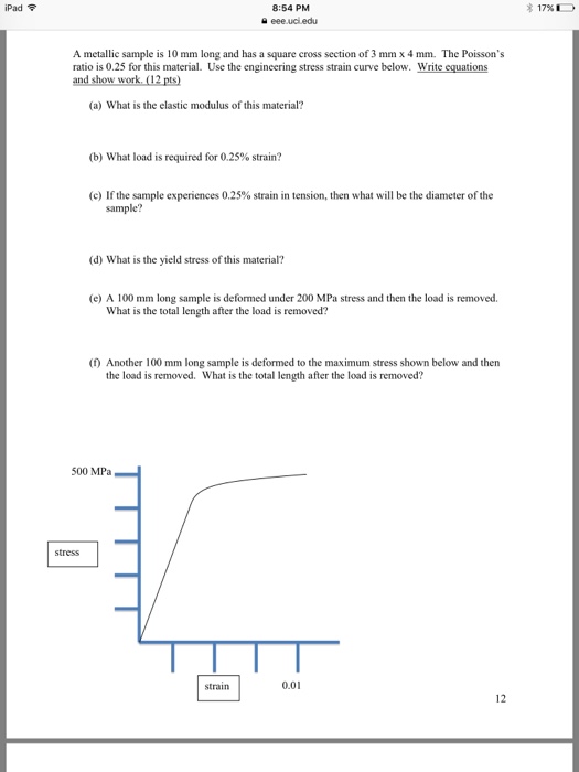 Solved A metallic sample is 10 mm long and has a square | Chegg.com