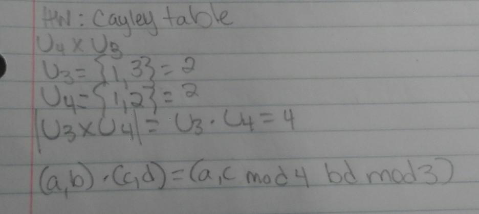 Solved abstract algebra please create a cayley table u3 x u4 | Chegg.com