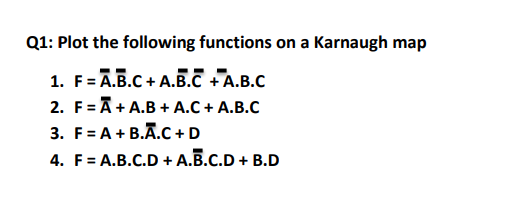 Solved Plot The Following Functions On A Karnaugh Map Along 2446