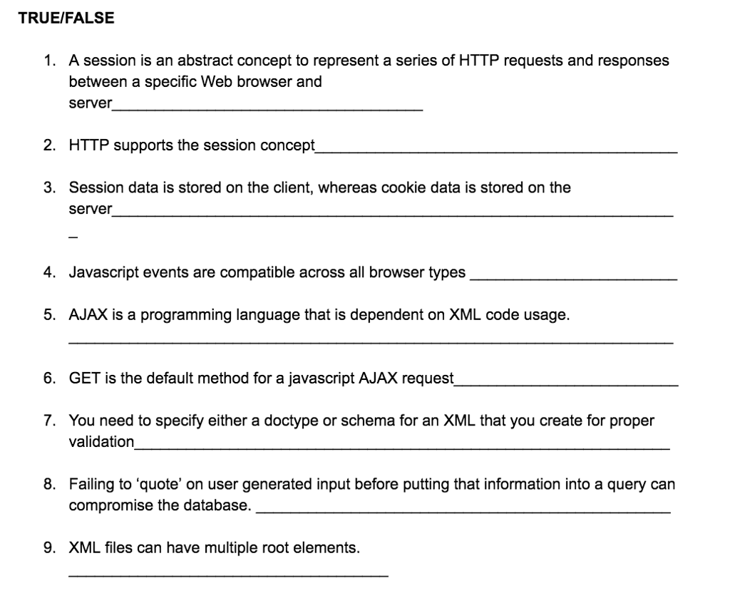 Solved TRUE/FALSE 1. A session is an abstract concept to | Chegg.com
