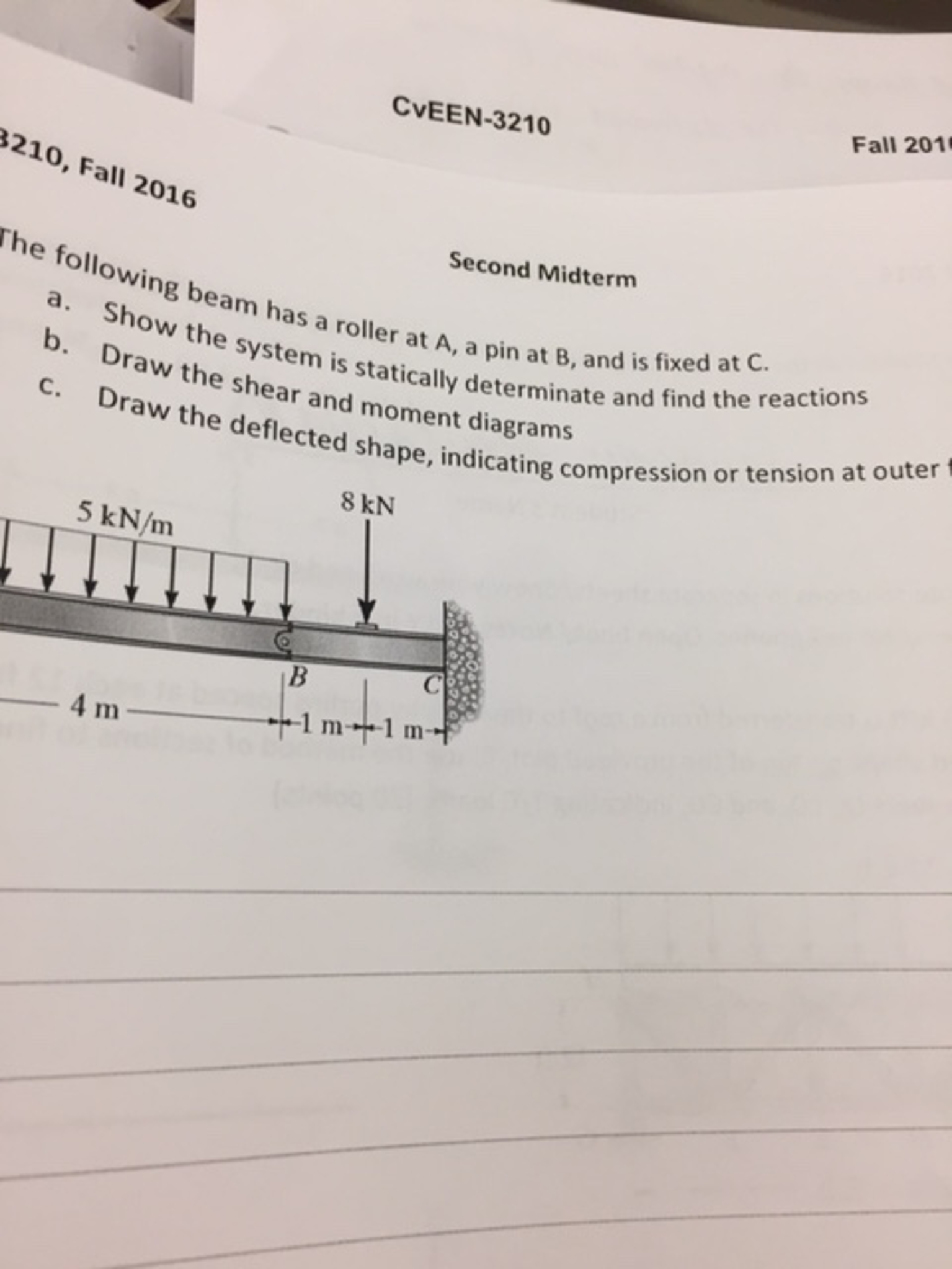 Solved The following beam has a roller at A, a pin at B, and | Chegg.com