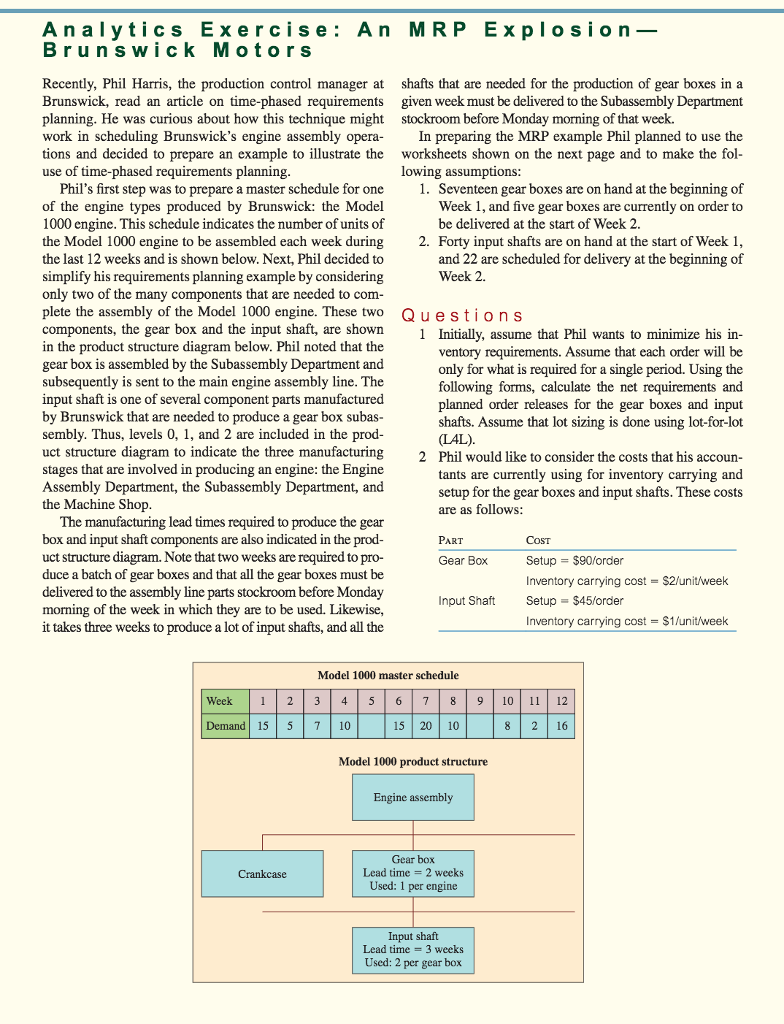 Solved Analytics Exercise An MRP Explosion Bru n swick | Chegg.com
