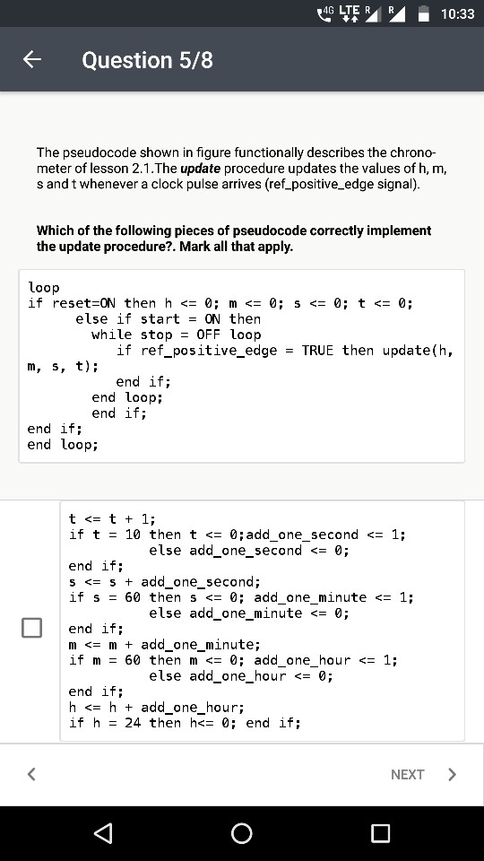 Solved 4G LTE R R 10:33 ← Question 5/8 The pseudocode shown | Chegg.com