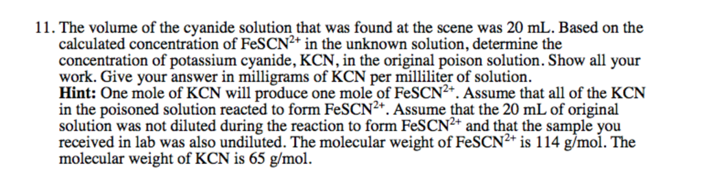 Solved 11. The volume of the cyanide solution that was found | Chegg.com