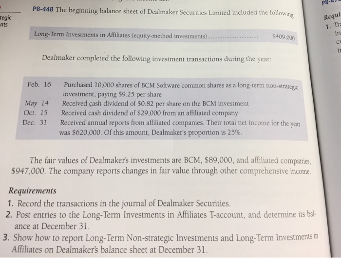 Solved The beginning balance sheet of Dealmaker Securities | Chegg.com
