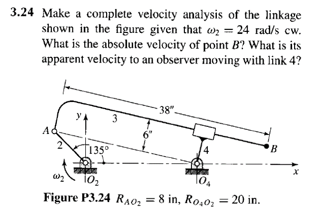Solved 3 24 Make A Complete Velocity Analysis Of The Linkage