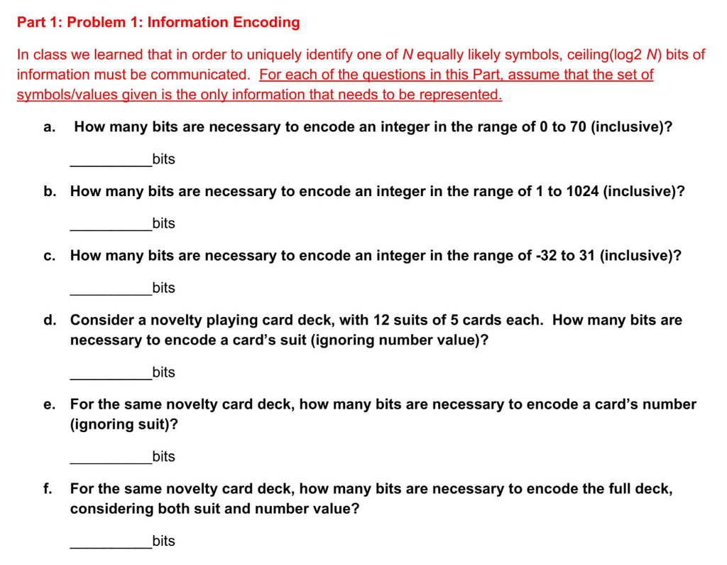 Solved Part 1: Problem 1: Information Encoding In class we | Chegg.com