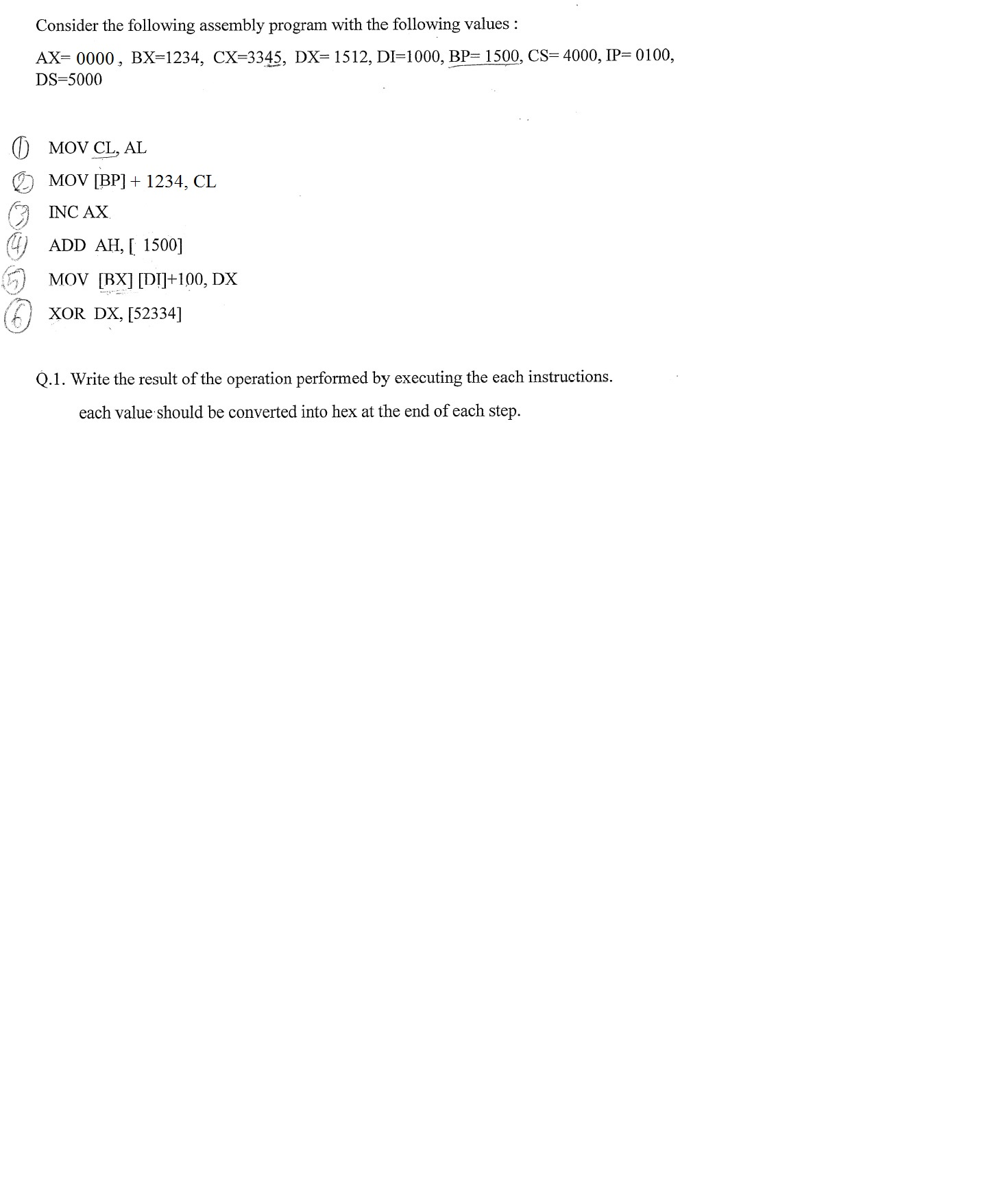 Consider the following assembly program with the | Chegg.com