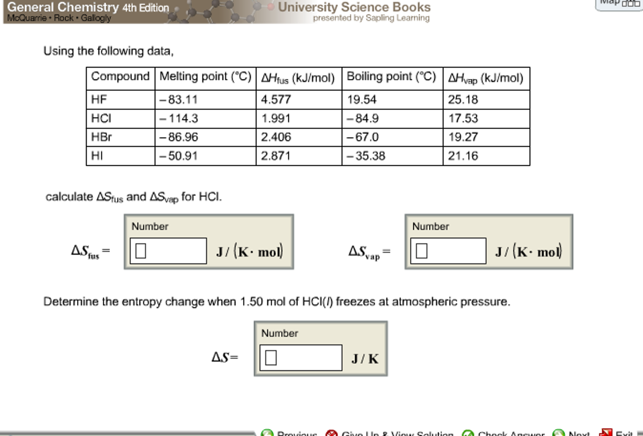 Solved Using the following data, calculate delta S_fus and | Chegg.com