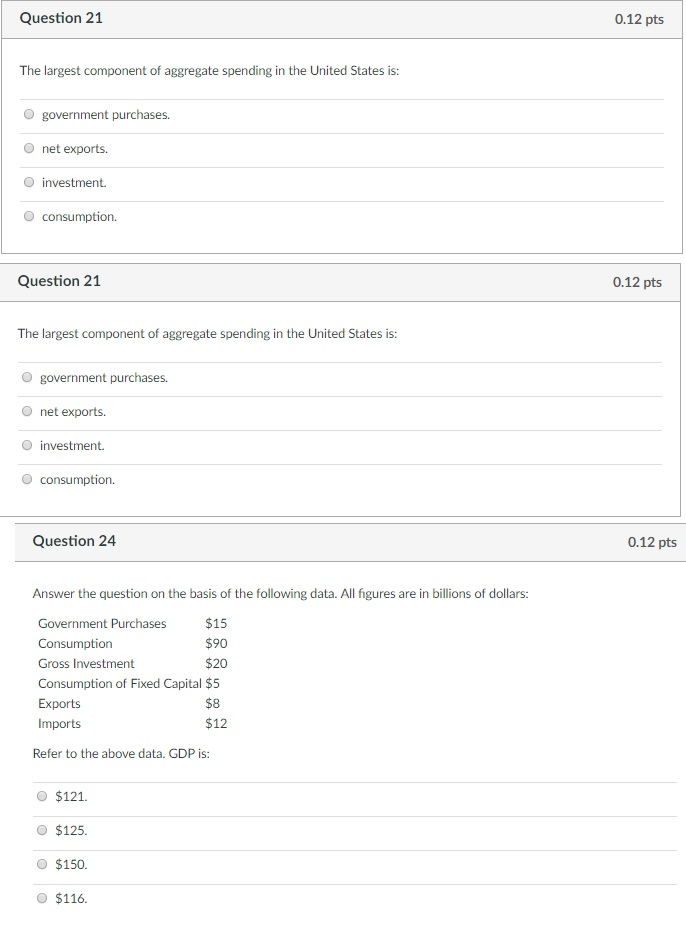 Solved The largest component of aggregate spending in the | Chegg.com