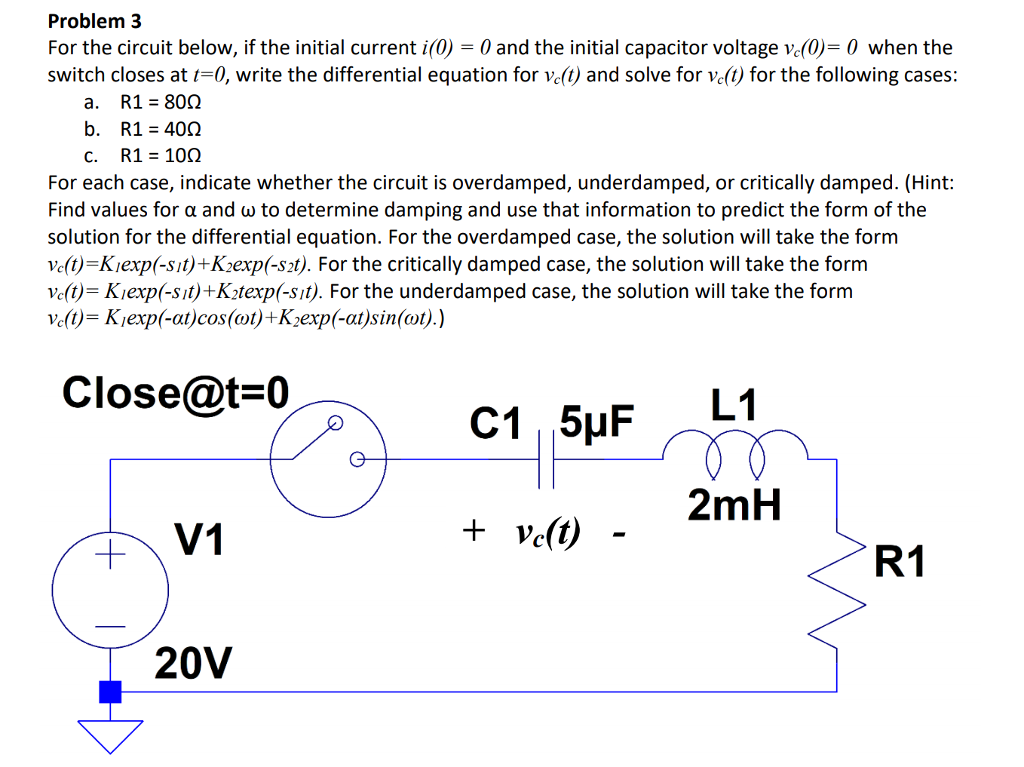 Solved Problem 3 For the circuit below, if the initial | Chegg.com