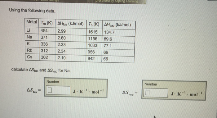 Solved Using the following data, calculate delta S_fus and | Chegg.com
