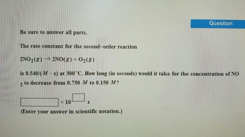 Solved The rate constant for the second-order reaction | Chegg.com